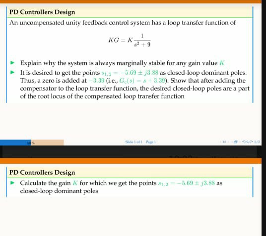 Solved PD Controllers Design An uncompensated unity feedback | Chegg.com