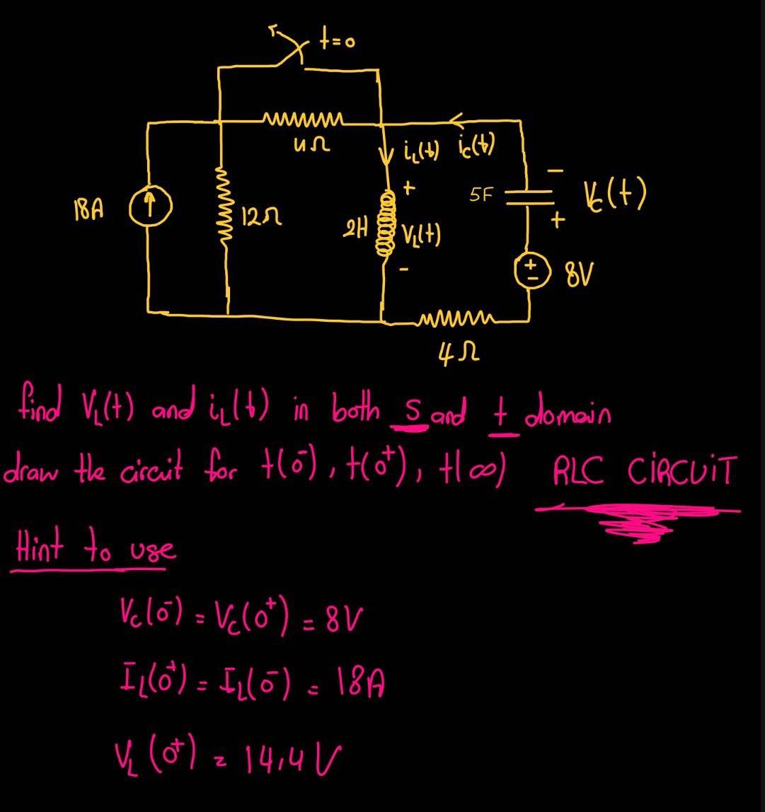 find VL(t) ﻿and iL(t) in ﻿both S ﻿and t ﻿domaindraw | Chegg.com