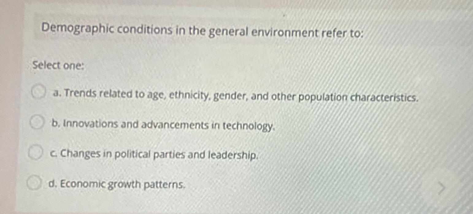 Solved Demographic conditions in the general environment | Chegg.com