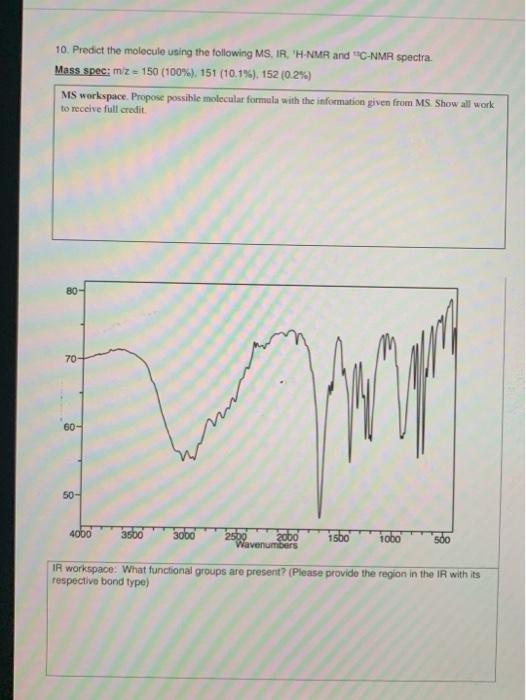 Solved 10. Predict the molecule using the following MS, IR, | Chegg.com