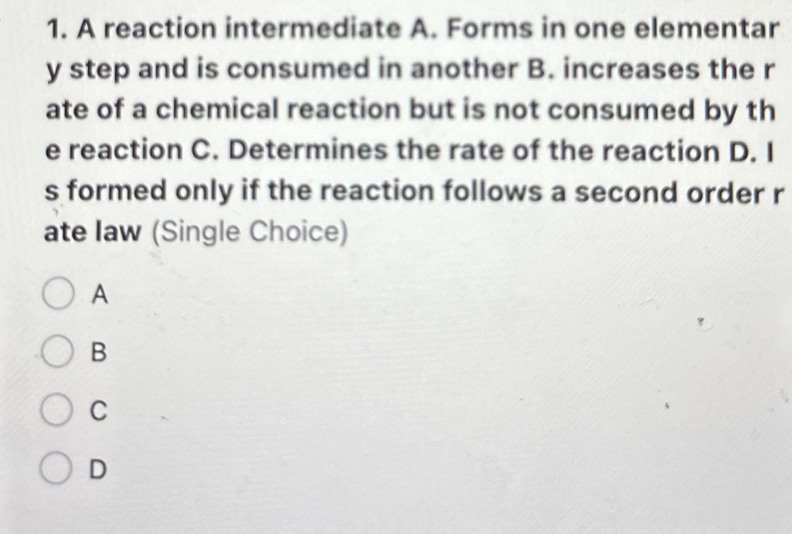 Solved A reaction intermediate A . ﻿Forms in one elementary | Chegg.com