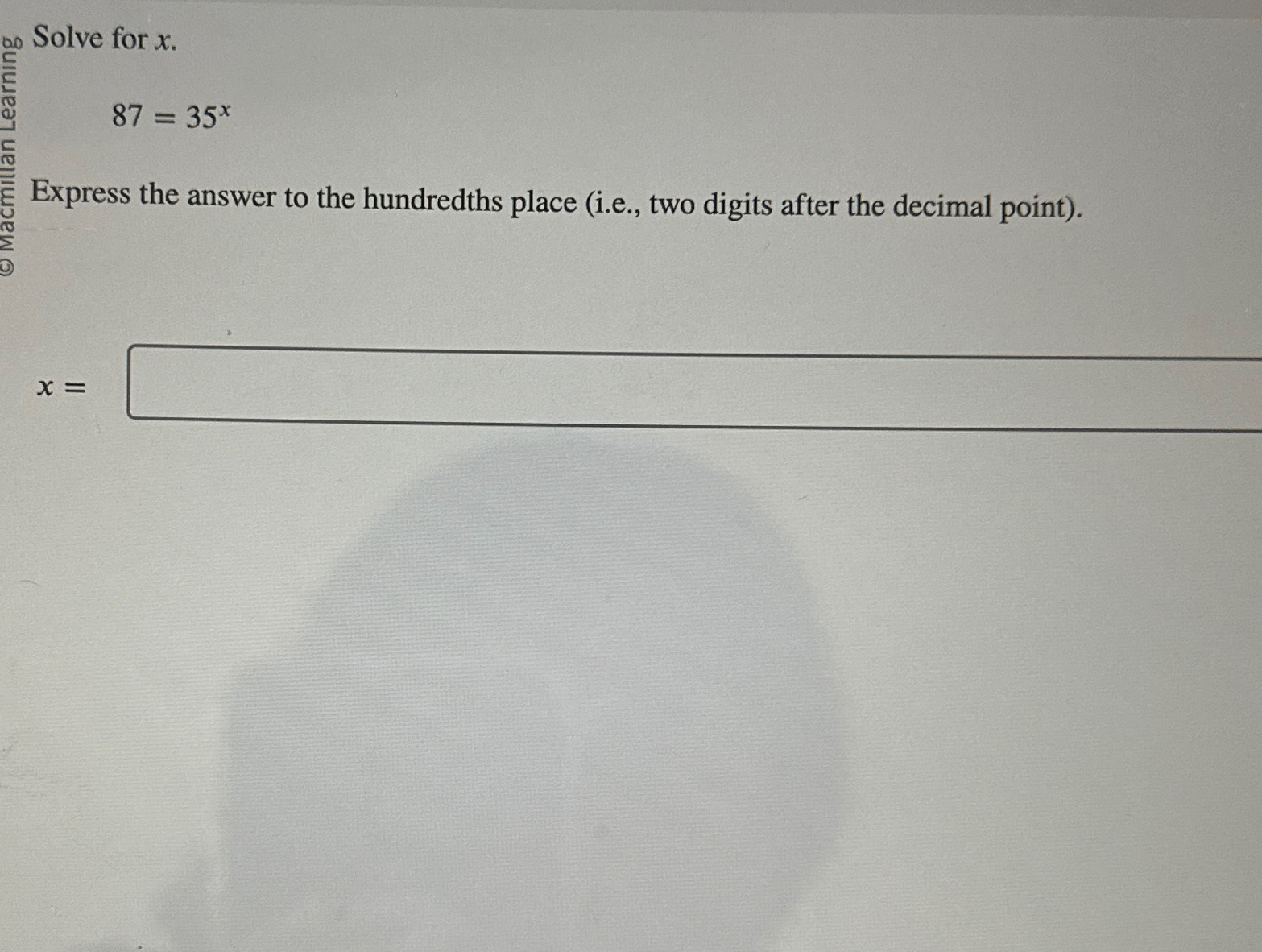 Solved Solve for x87=35xExpress the answer to the hundredths | Chegg.com