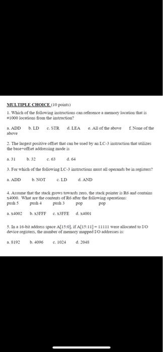 Solved MULTIPLE CHOICE (10 points) 1. Which of the following | Chegg.com