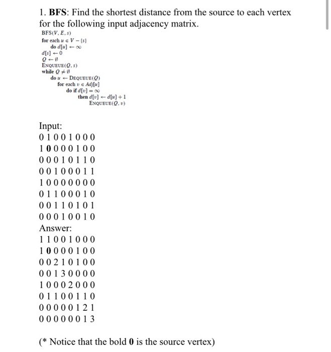 Solved 1. BFS: Find the shortest distance from the source to | Chegg.com