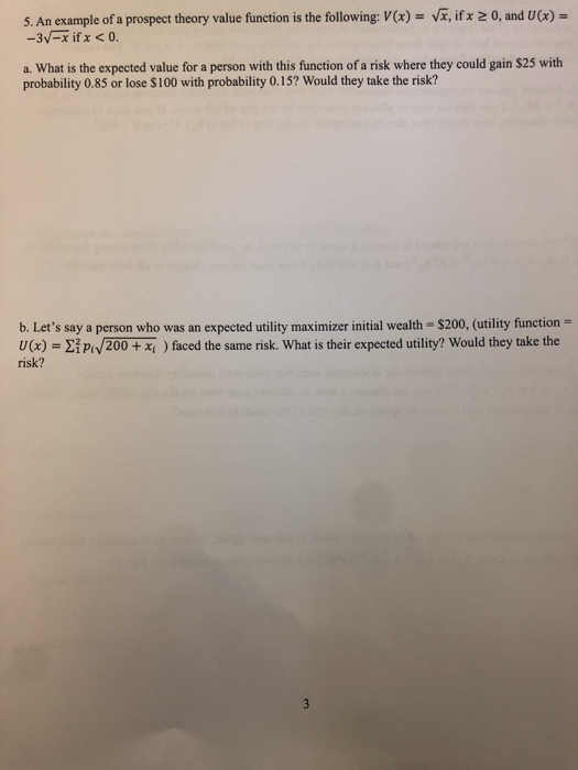 5. An example of a prospect theory value function is | Chegg.com