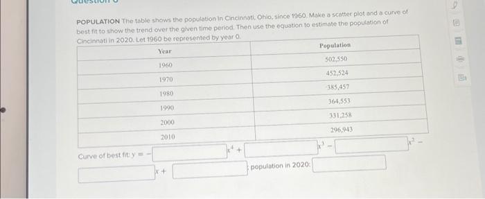 Solved POPULATION The table shows the population in | Chegg.com
