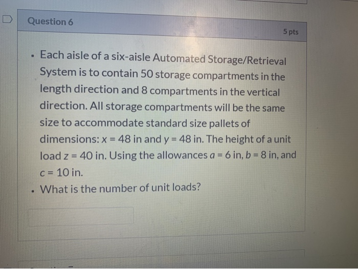Solved Question 6 5 pts . Each aisle of a six-aisle | Chegg.com