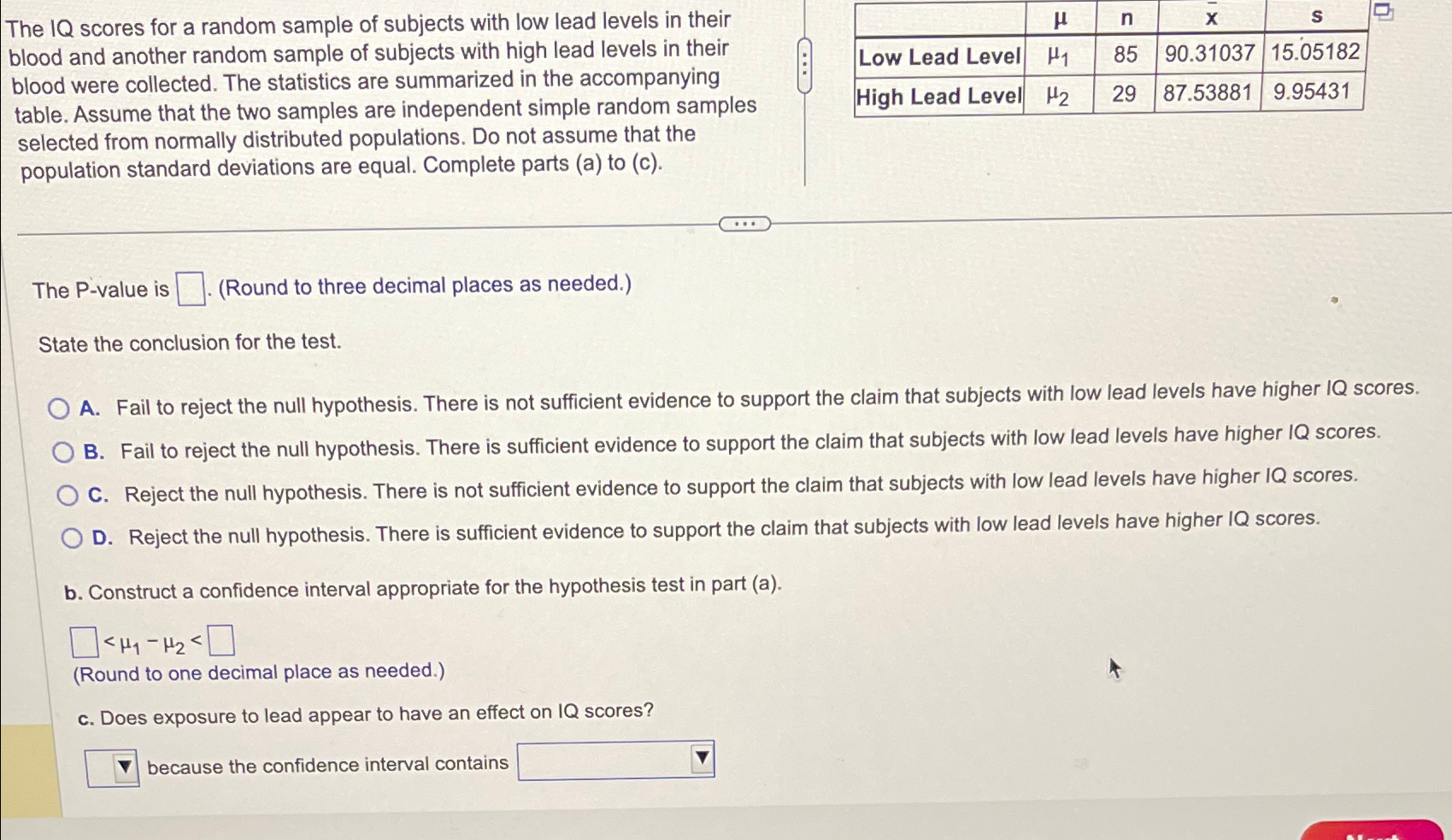 The IQ scores for a random sample of subjects with | Chegg.com