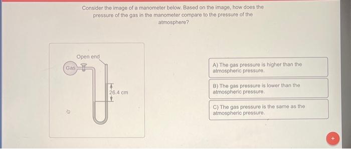 Solved Consider the image of a manometer below. Based on the | Chegg.com