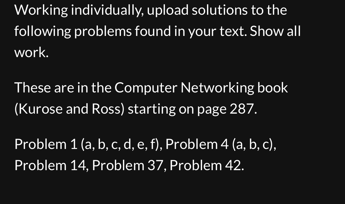 Solved Working individually, upload solutions to the | Chegg.com