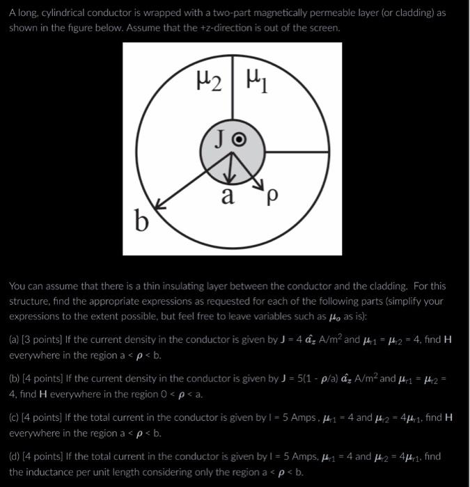 Solved A long, cylindrical conductor is wrapped with a | Chegg.com