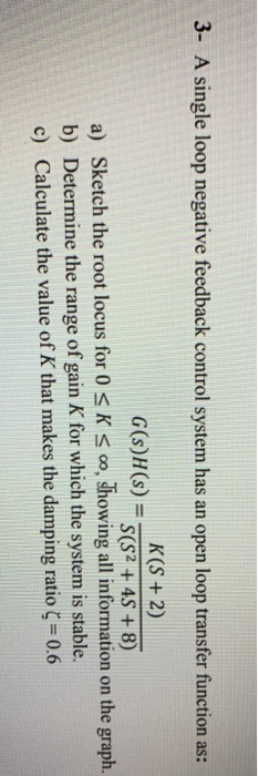 Solved 3- A single loop negative feedback control system has | Chegg.com