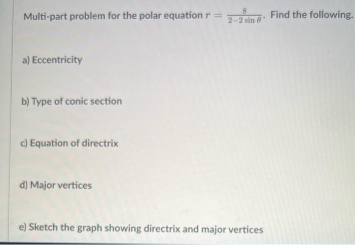 Solved Multi-part problem for the polar equation r=2−2sinθ8. | Chegg.com