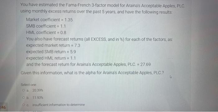 Solved You have estimated the Fama-French 3-factor model for | Chegg.com