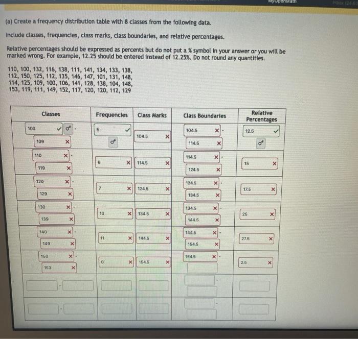 Solved (a) Create a frequency distribution table with 8 | Chegg.com