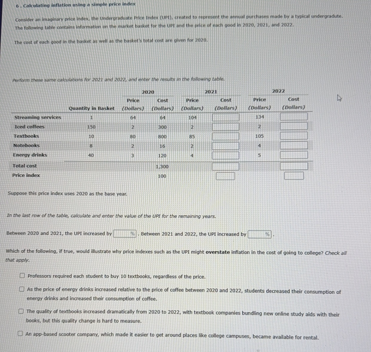 Solved Calculating inflation using a simple price | Chegg.com
