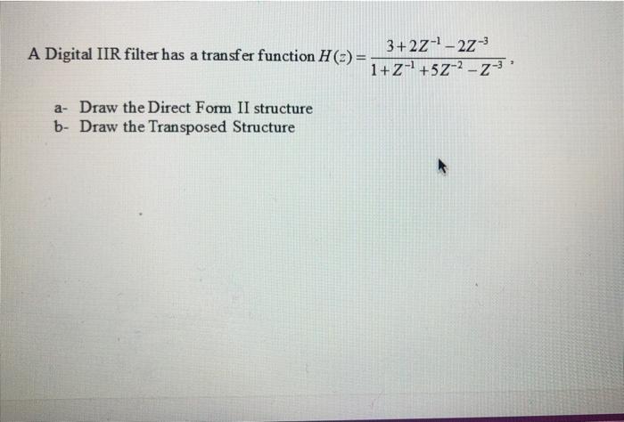Solved A Digital IIR filter has a transfer function H(=) = | Chegg.com