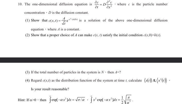 Solved The one-dimensional diffusion equation is | Chegg.com