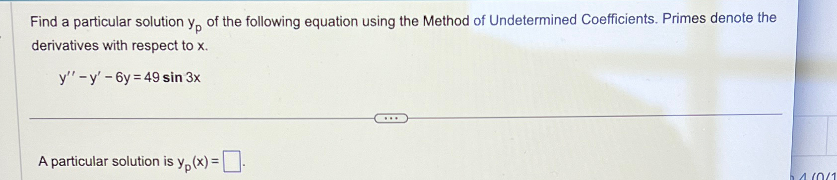 Solved Find a particular solution yp ﻿of the following | Chegg.com