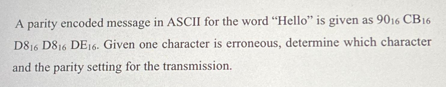 Solved A parity encoded message in ASCII for the word | Chegg.com