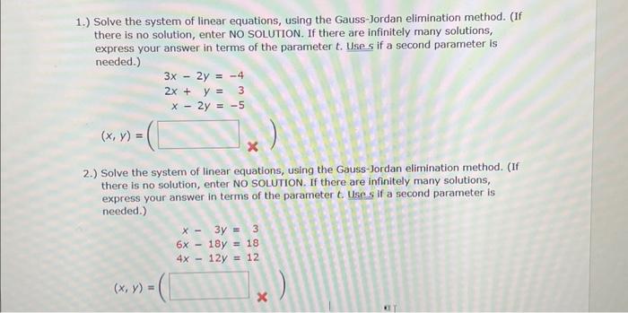 Solved 1.) Solve the system of linear equations, using the | Chegg.com