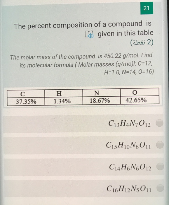 Solved 21 The percent composition of a compound is given in | Chegg.com