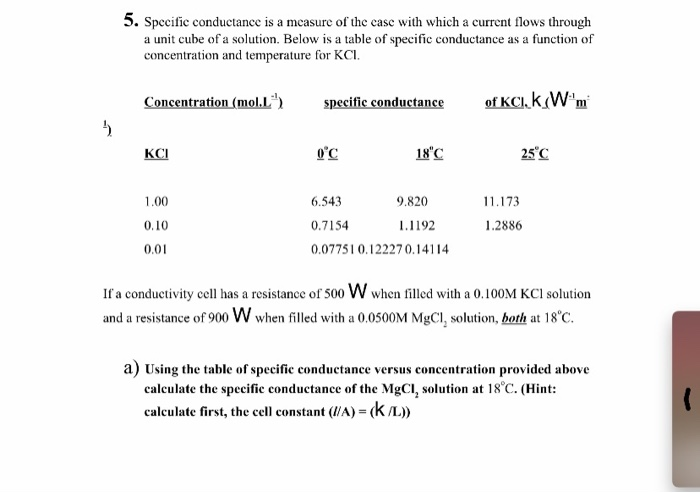 Solved 5. Specific conductance is a measure of the case with | Chegg.com