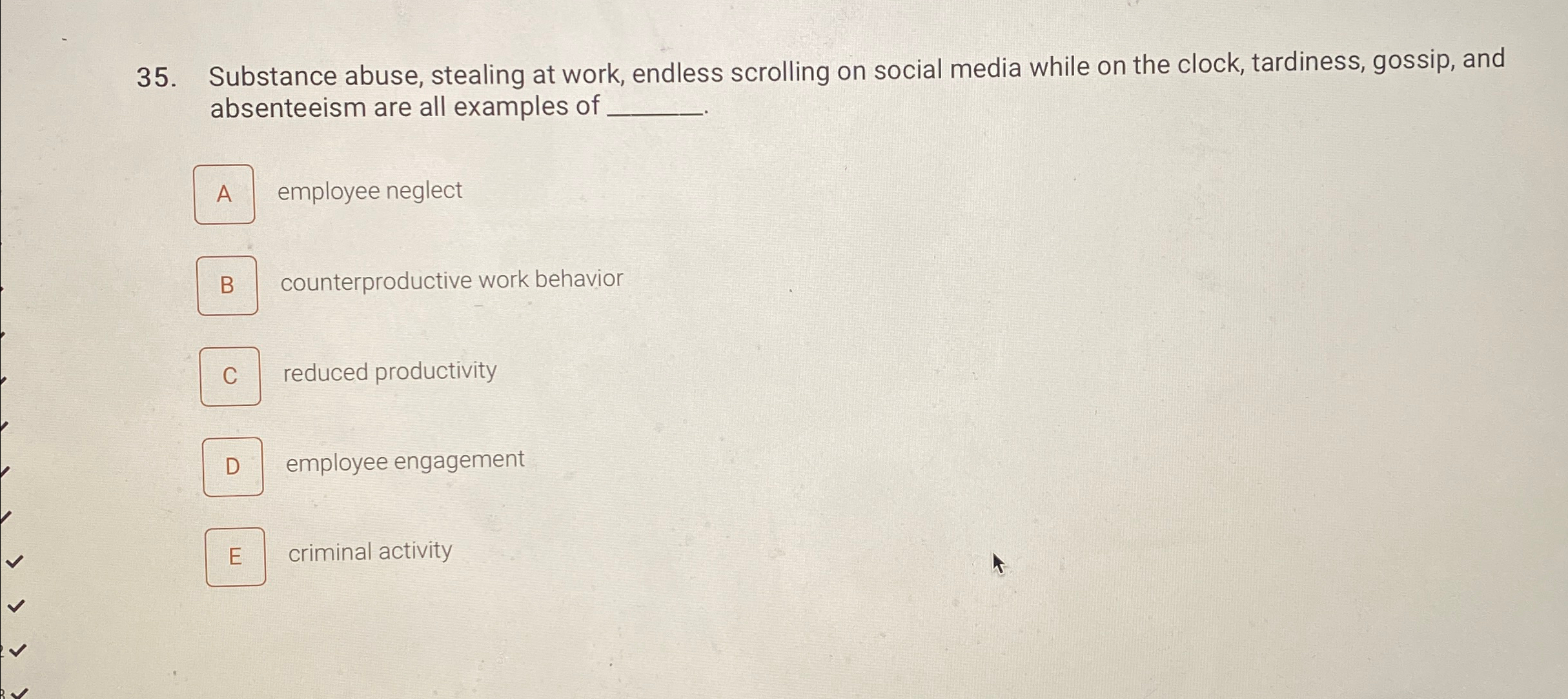 Solved Substance abuse, stealing at work, endless scrolling | Chegg.com