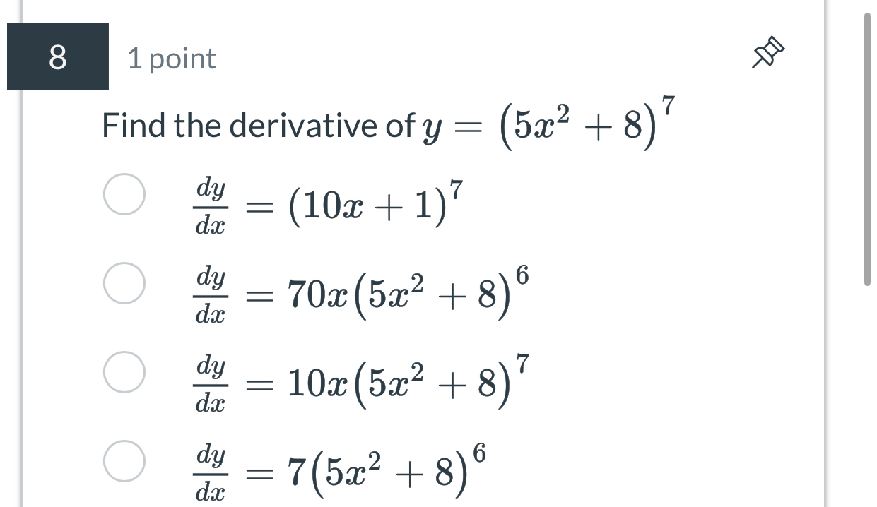 Solved 81 ﻿pointFind the derivative of | Chegg.com
