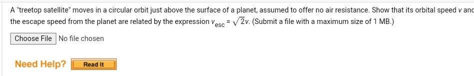 Solved A "treetop satellite" moves in a circular orbit just | Chegg.com
