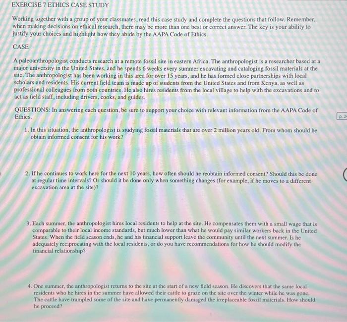 EXERCISE 7 ETHICS CASE STUDY Working together with a | Chegg.com