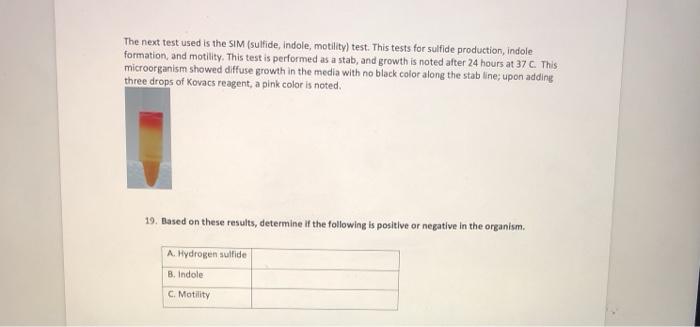 Solved The next test used is the SIM (sulfide, indole, | Chegg.com