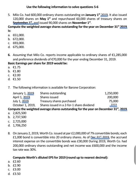 Solved Use the following information to solve questions 1-4 | Chegg.com