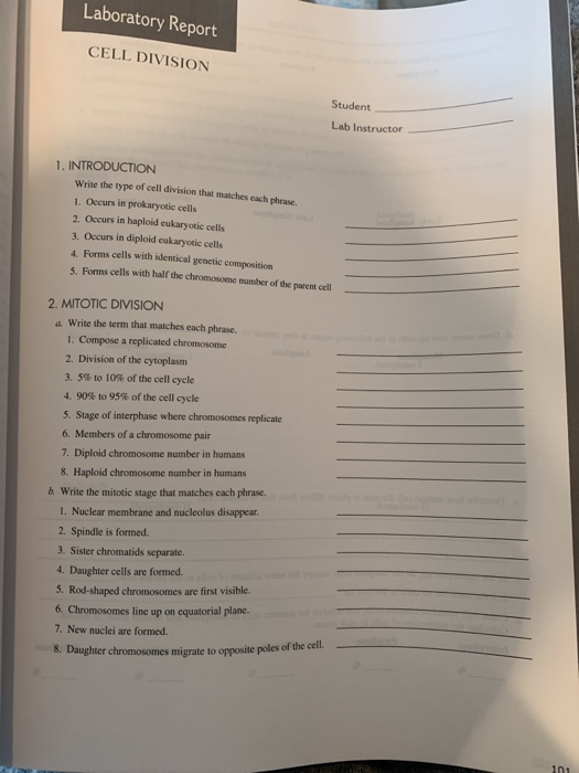 Solved Laboratory Report CELL DIVISION Student Lab | Chegg.com