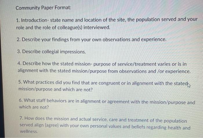 COMMUNITY RESOURCE PAPER Directions and Rubric: | Chegg.com