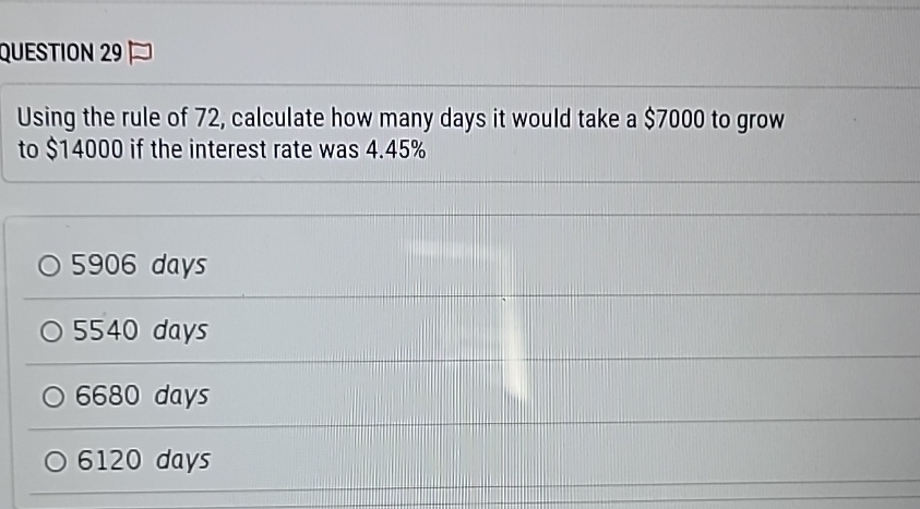 Solved QUESTION 29Using the rule of 72 , ﻿calculate how many | Chegg.com