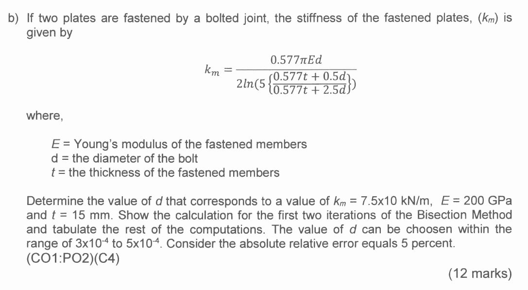 b) ﻿If two plates are fastened by a bolted joint, the | Chegg.com