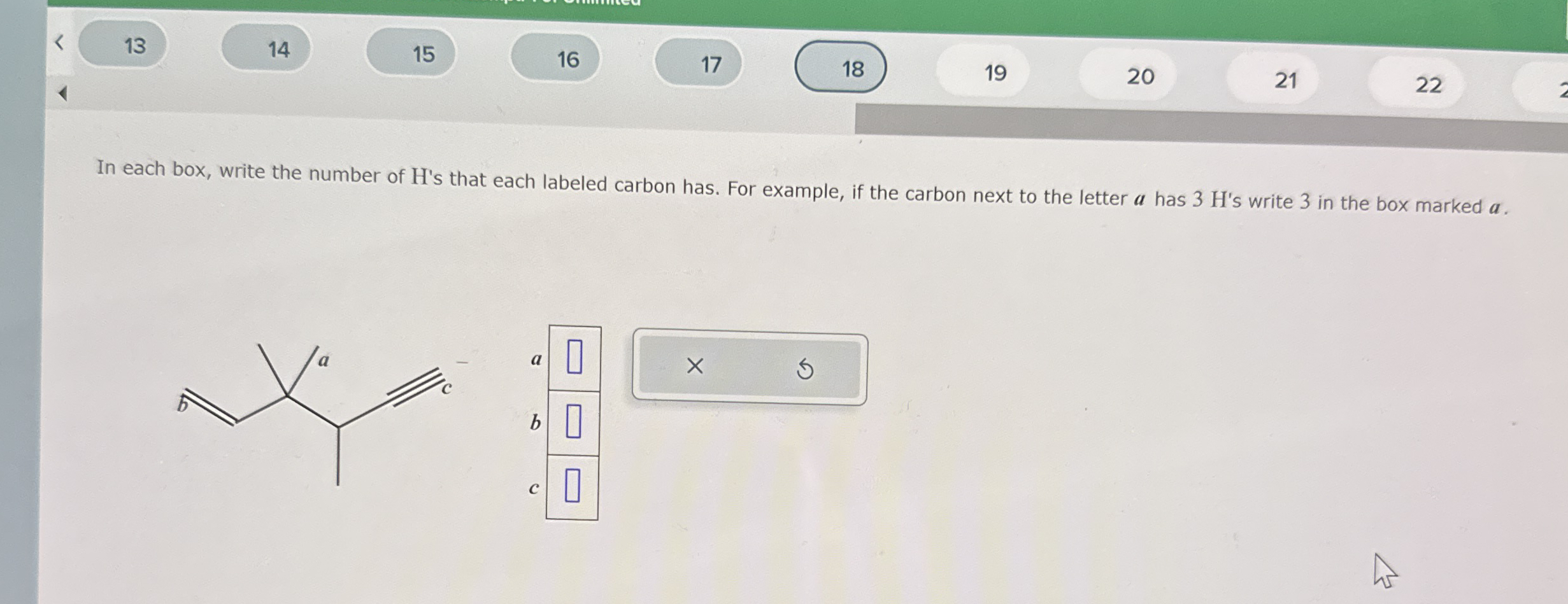 Solved What are the number of ﻿hydrogens at ﻿each letter? | Chegg.com