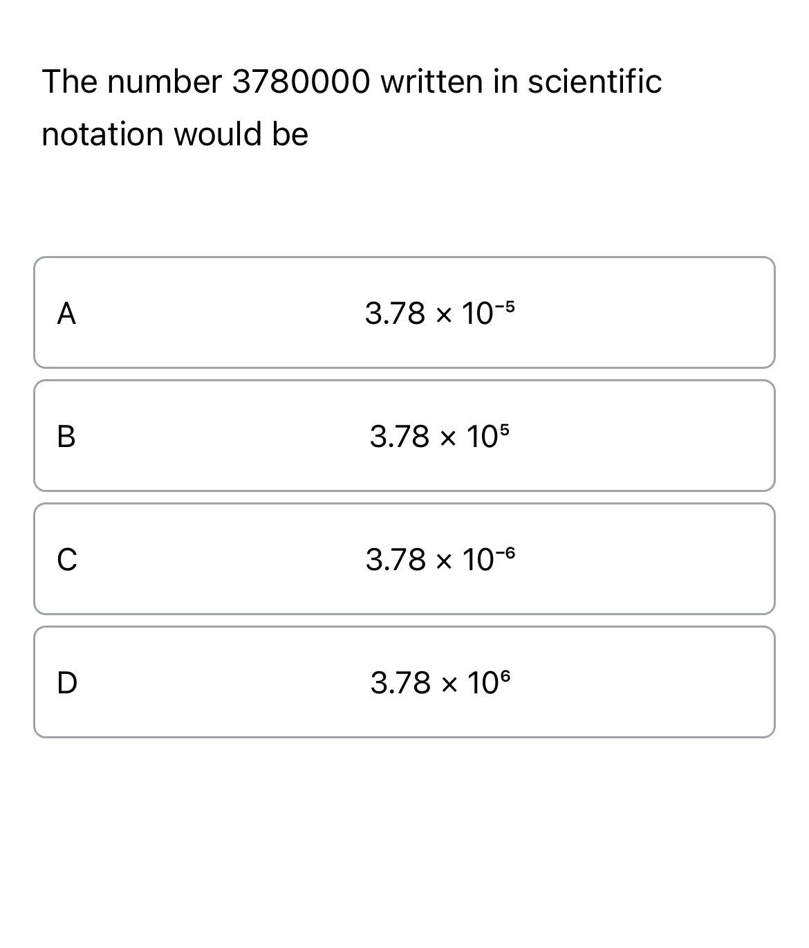 Solved The number 3780000 ﻿written in scientific notation | Chegg.com