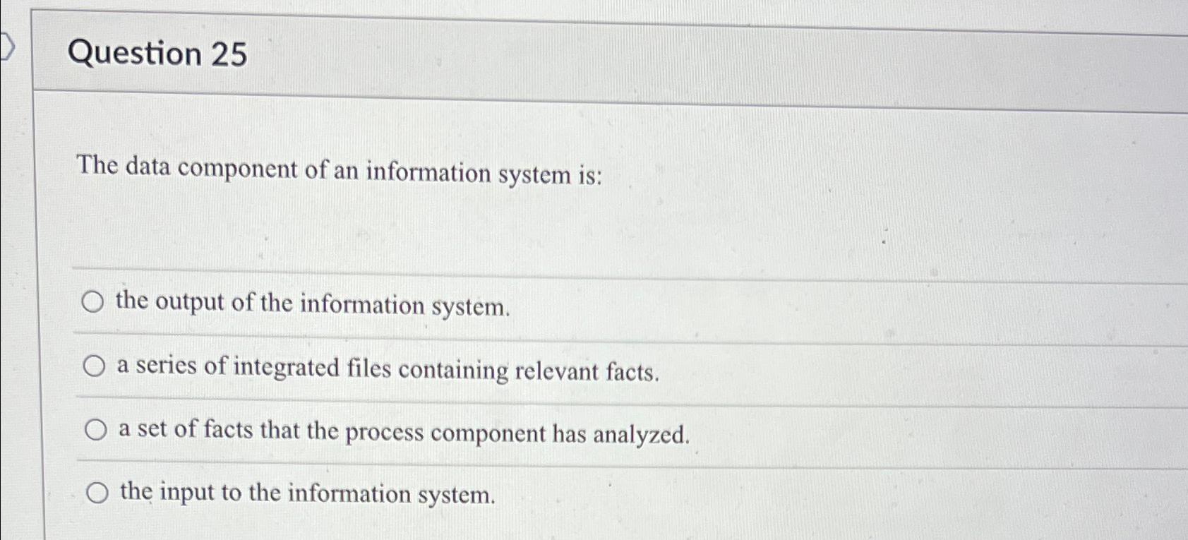 Solved Question 25The data component of an information | Chegg.com