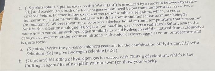 Solved 1. (15 points total +5 points extra credit) Water | Chegg.com