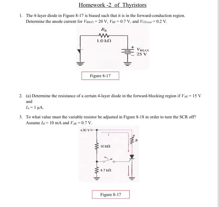 Solved Homework -2 of Thyristors 1. The 4-layer diode in | Chegg.com