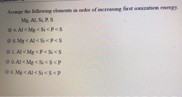 Solved Arrange The Following Elements In Order Of Increasing