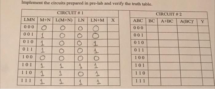 Solved Implement the circuits prepared in pre-lab and verify | Chegg.com