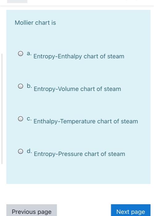 Solved Mollier chart is a. Entropy-Enthalpy chart of steam O | Chegg.com