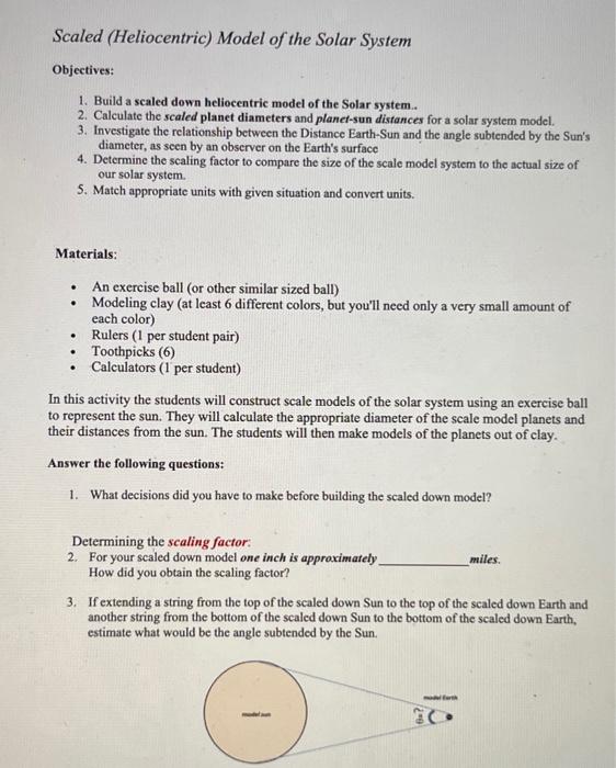 Solved Scaled (Heliocentric) Model of the Solar System | Chegg.com