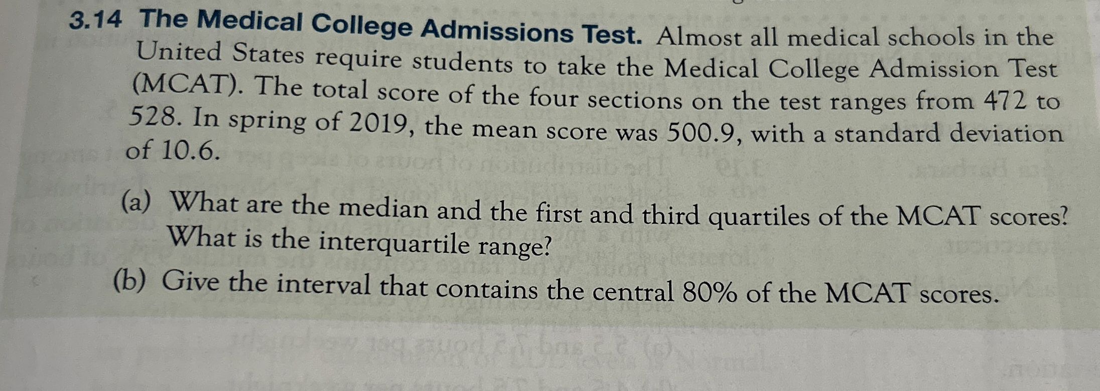 Solved 3.14 ﻿The Medical College Admissions Test. Almost all | Chegg.com