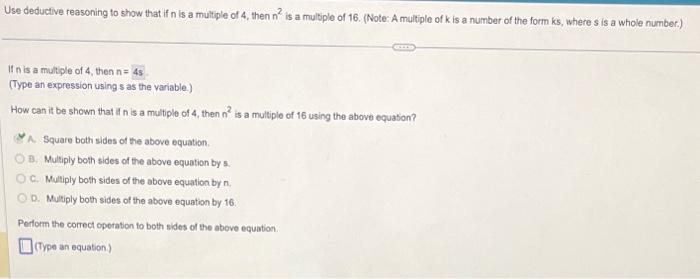 Solved Use deductive reasoning to show that if n is a | Chegg.com