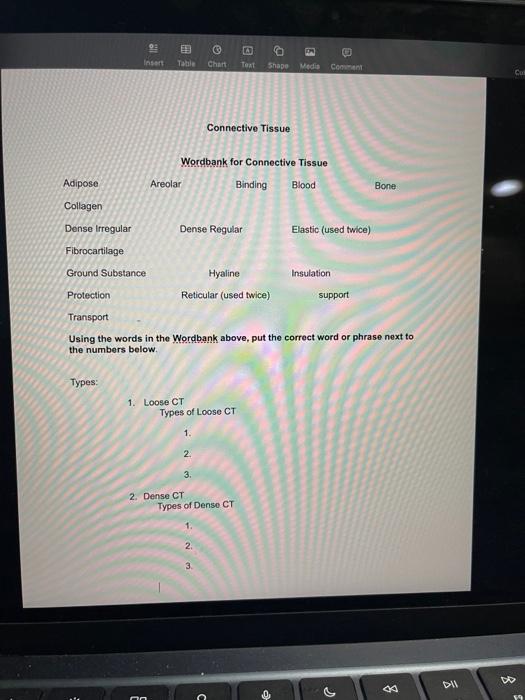 Solved Connective Tissue Using the words in the Wordbank | Chegg.com