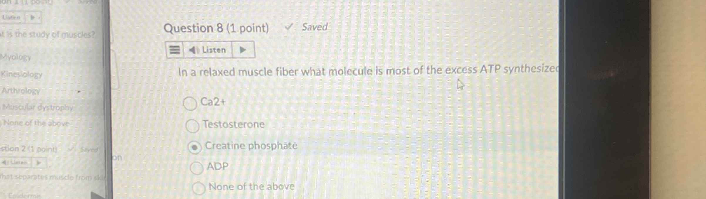 Solved Question 8 (1 ﻿point)In a relaxed muscle fiber what | Chegg.com